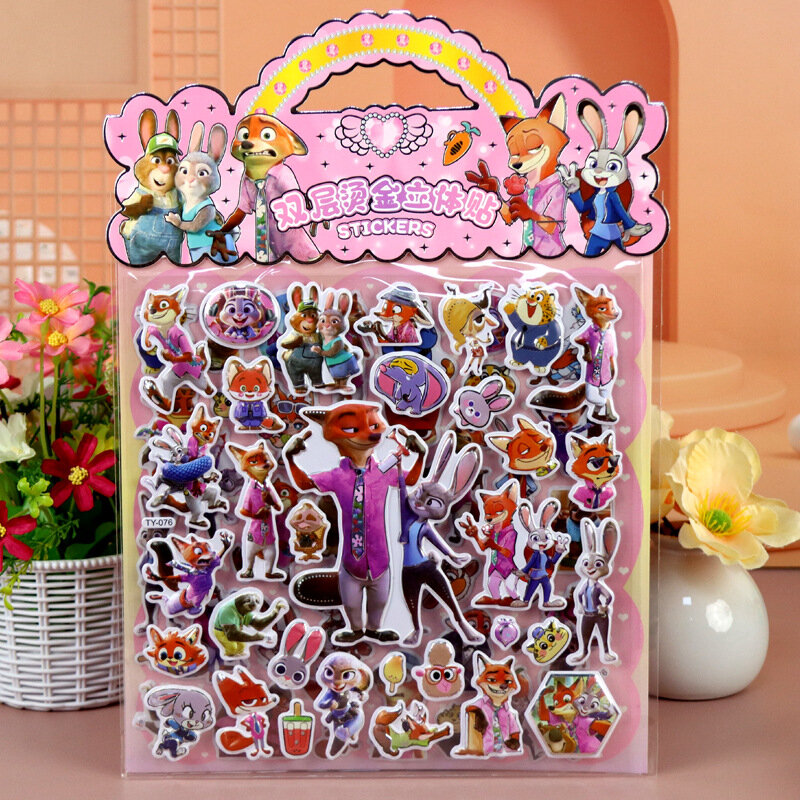 3D стерео детские мультяшные наклейки с двойным слоем, сумасшедшие животные, город Зоотопия, анимационный фильм, периферийные наклейки на день рождения