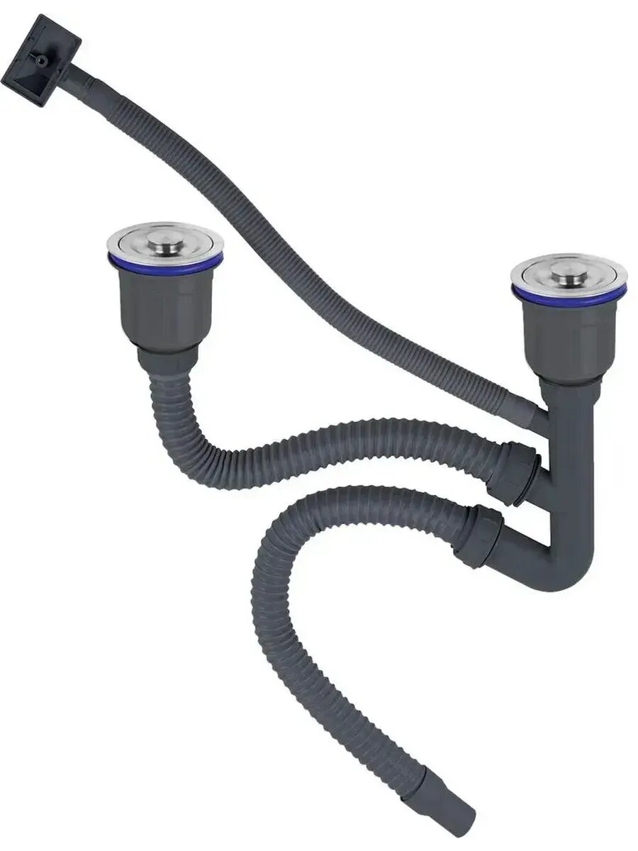 Сифон для двойной кухонной мойки из нержавеющей стали