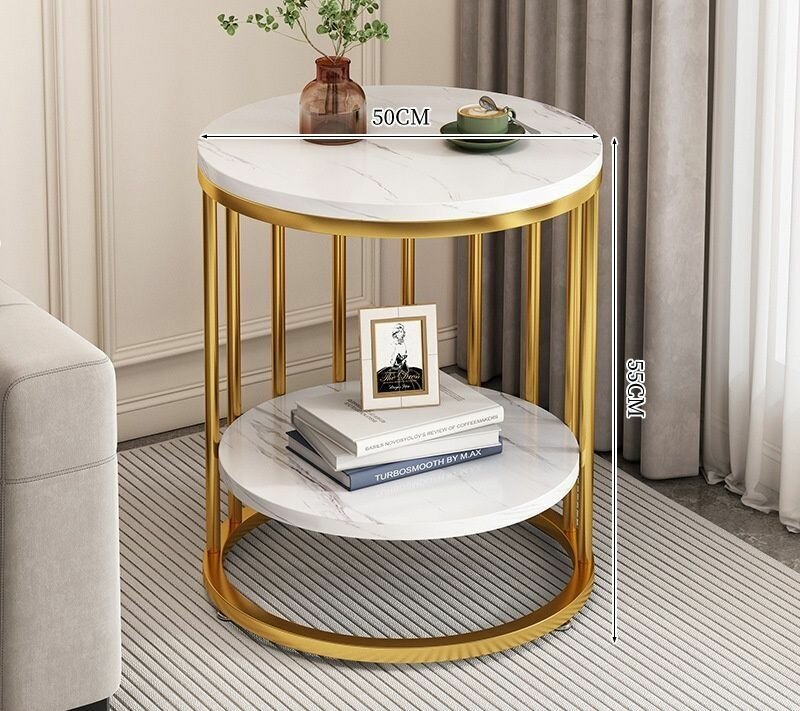 Тумба прикроватная и офисная, белый мрамор с металлическим каркасом в золотом или черном исполнении, круглая столешница, многофункциональная тумба 555050 см