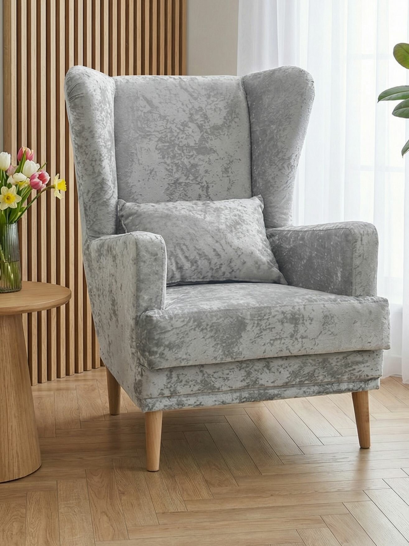 Кресло мягкое Вегас, кресло мягкое для дома светло-серое велюр Crush 4