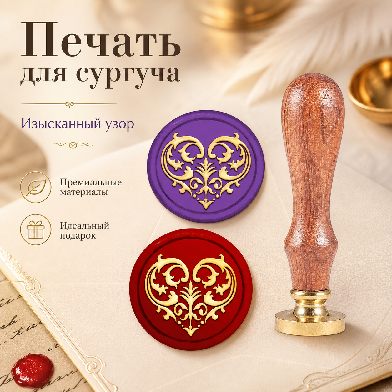 1 шт, штамп-печать в форме сердца из меди, 25 мм, винтажный съемный штамп с латунным узором и головкой