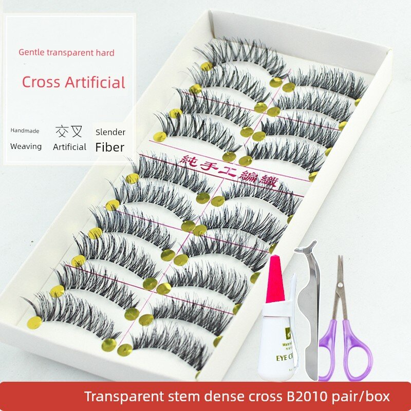 Натуральные искусственные ресницы Cross 9, 10 пар, хлопковая основа, 12 мм, с клеем, пинцетом и ножницами