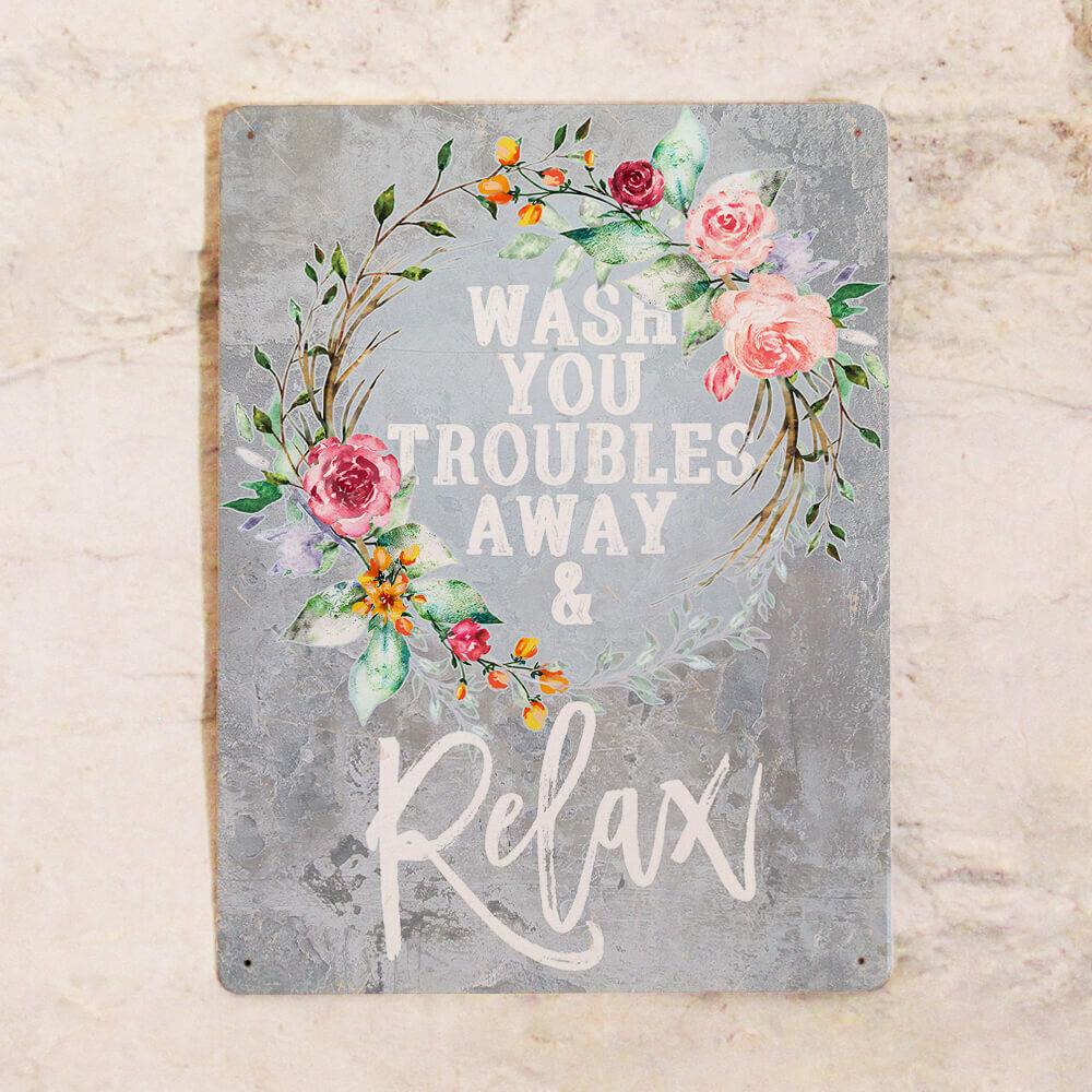 Мотивирующая картина для декора интерьера ванной комнаты Расслабься, на стену, металл, 20х30 см.