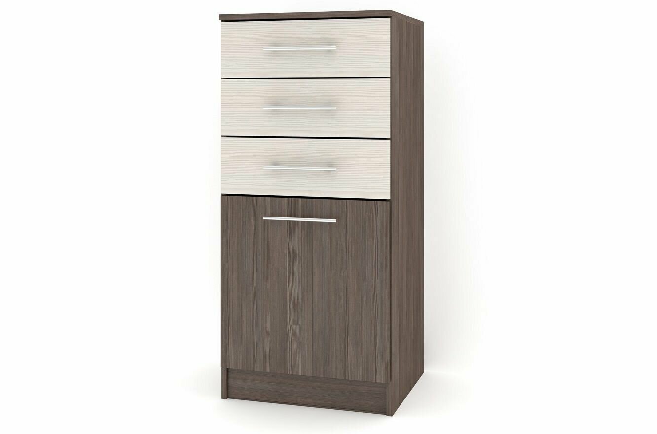 Комод Контраст 2 ЛДСП 50х44х110 ясень анкор темный/бодега белый, 3 ящика и дверца петли справа