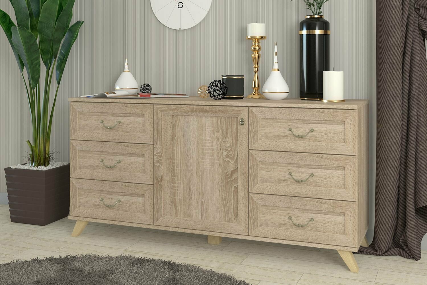 Комод Ренди 11М 150х40х80 дуб сонома, рамка квадро МДФ, ножка №1