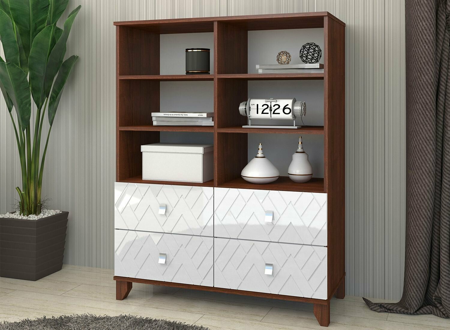 Комод Ренди 20 100х40х130 фасад МДФ с фрезеровкой белый DM635-6, корпус ноче мария луиза, ножка №3