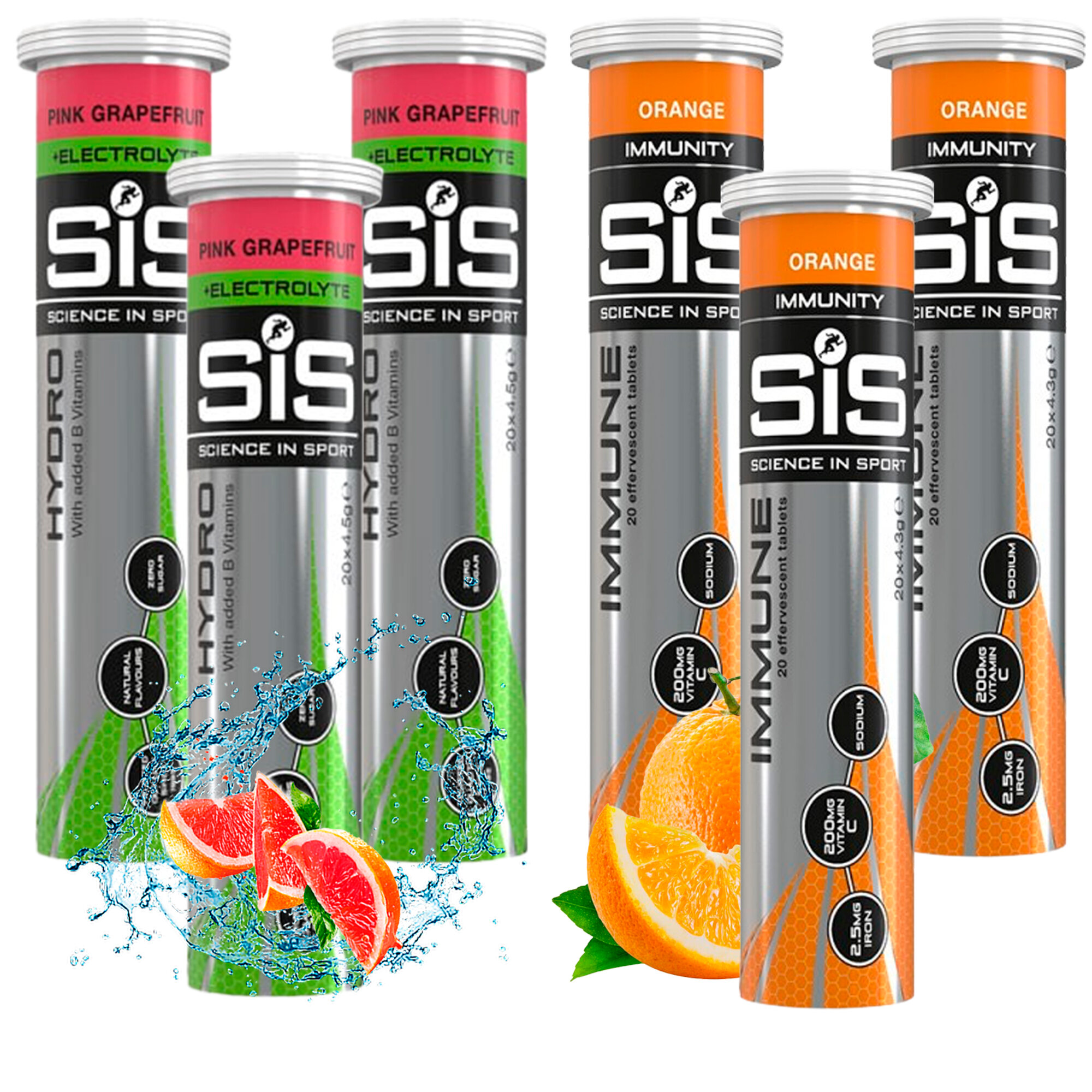 Изотоник SCIENCE IN SPORT (SiS) GO Hydro Tablet 20s_3 6 x 20 таблеток, Розовый грейпфрут, Апельсин