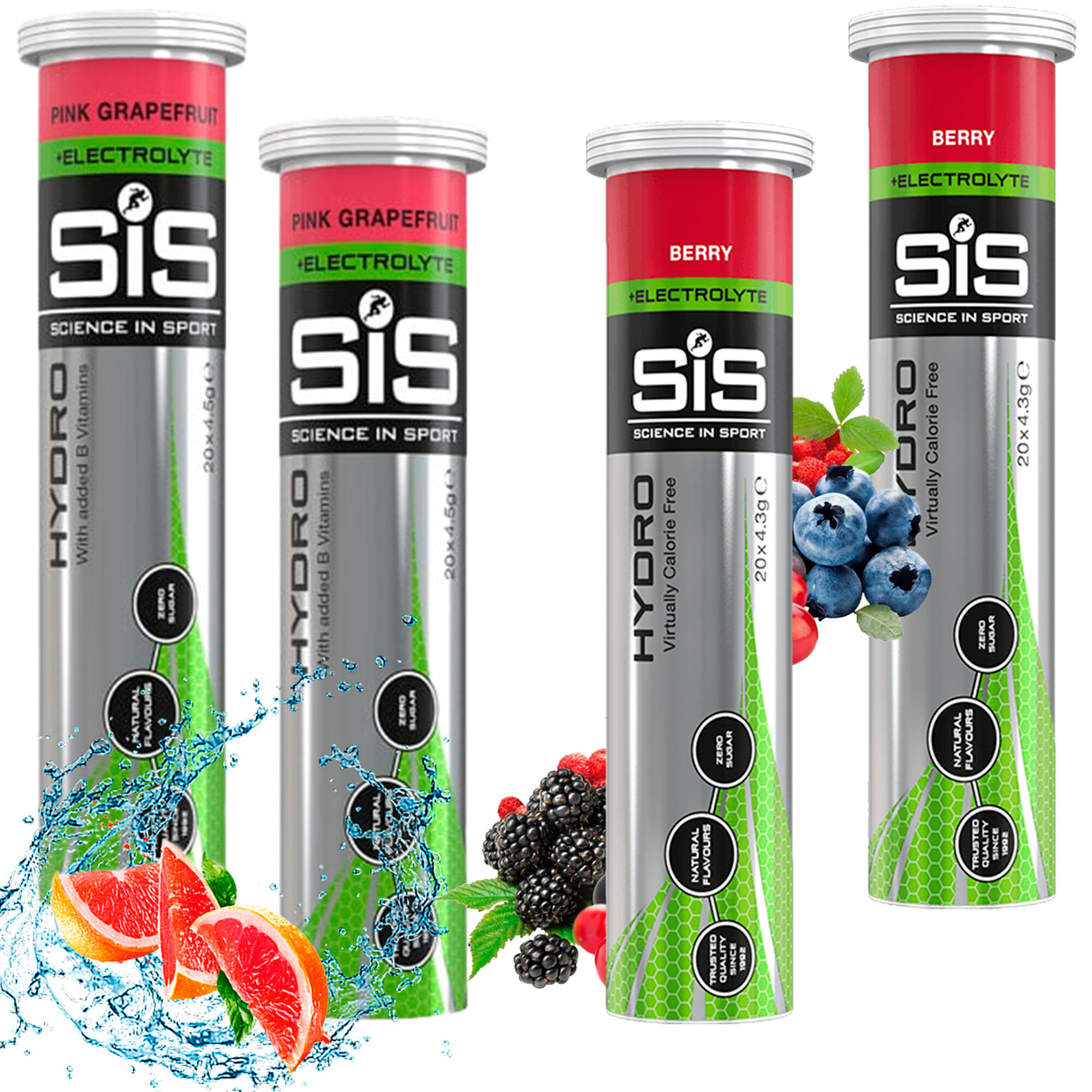 SCIENCE IN SPORT (SiS) GO Hydro Tablet 20s 4 x 20 таблеток, Розовый грейпфрут, Ягоды