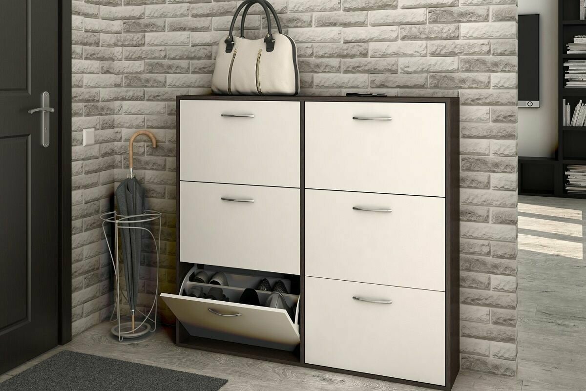 Обувница Мира 3.3, 120 х 29 х 114 см венге цаво, белый, ЛДСП