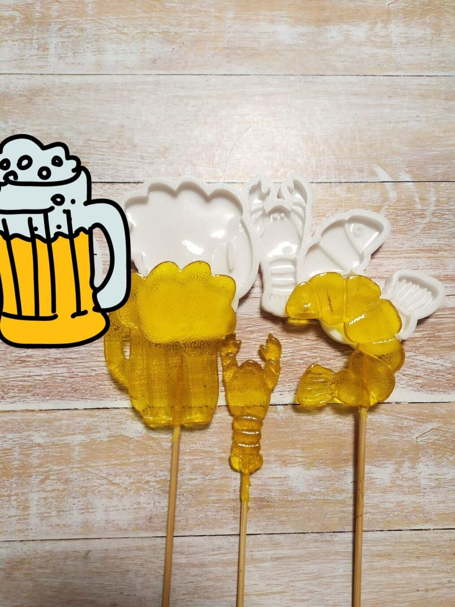 Молд для леденцов "набор мужской" , рак, креветка, кружка с пивом , размер 6 см 7 см