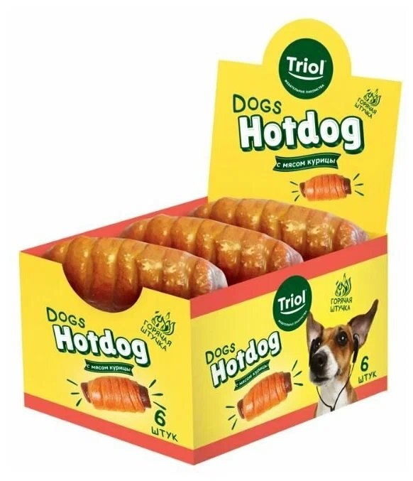Лакомство для собак Triol Fun Food Хот-дог с мясом курицы, шоу-бокс (6шт. х 70г)