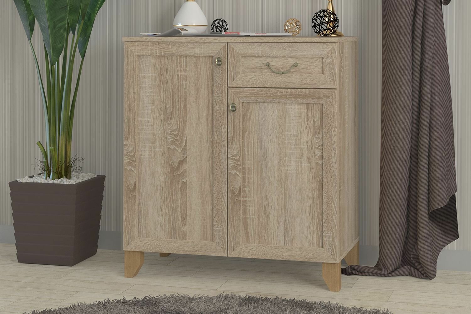 Комод Ренди 2М 80х40х90 дуб сонома, рамка квадро МДФ, ножка №3