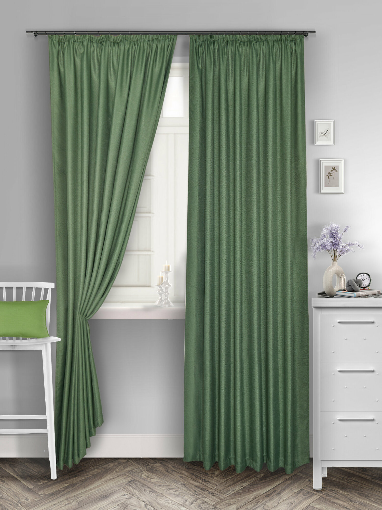 Комплект штор Shtoraland, блэкаут, рогожка, зелёный, ширина 200см, высота 270см