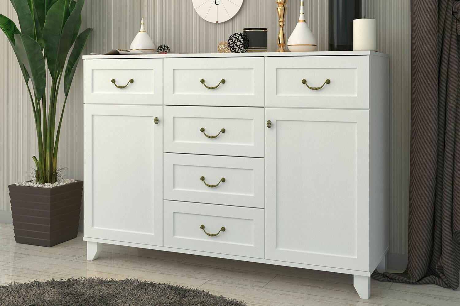 Комод Ренди 23М 140х40х100 белый, рамка квадро МДФ, ножка №3