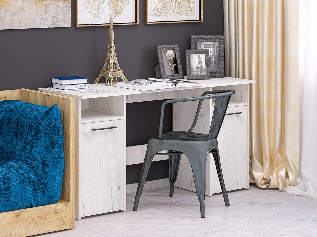 Стол письменный МК"Пирамида" Фронда-9 с тумбами, цвет крафт светлый, 75х140х50 см