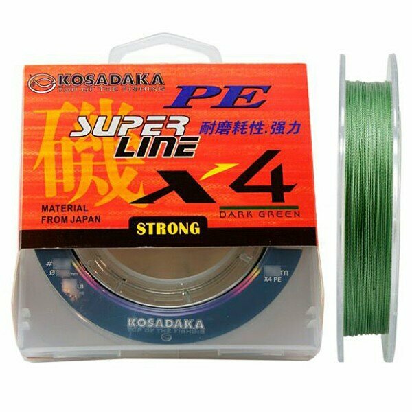 Шнур плетен. Kosadaka "SUPER LINE PE X4" 150м, цв. dark green; 0.10мм; 3.2кг