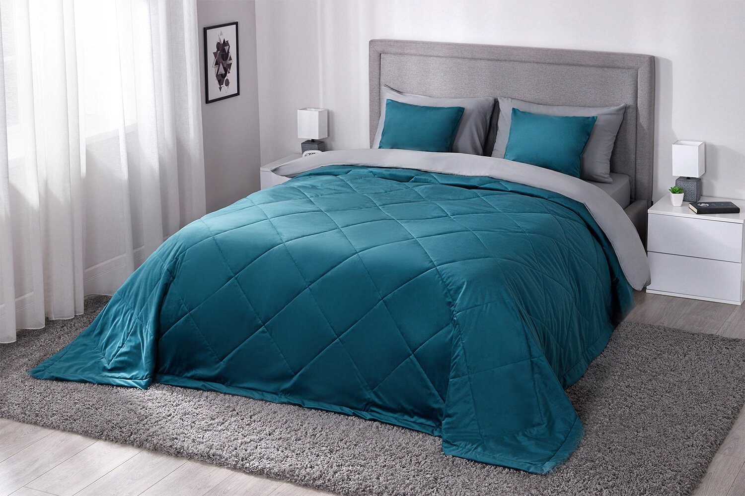 Комплект покрывало + наволочки DELUNA Vioretto, бархат, цвет изумрудный