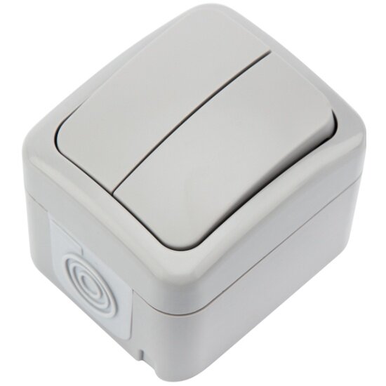 Выключатель Kranz двухклавишный Mini OG 10А, влагозащищенный IP54, о/у, серый