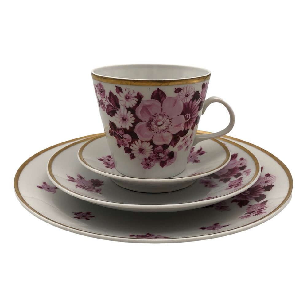 Чайно-кофейный набор для завтрака "Азалия", фарфор, позолота, роспись, 1966-1990 г, Lichte, ГДР