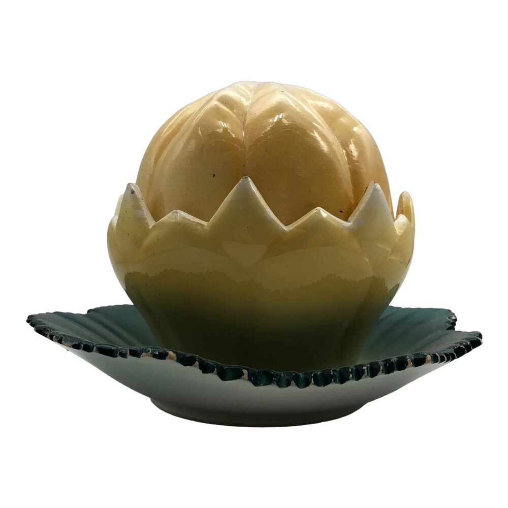 Фарфоровая масленка "Лотос" 1889-1917 гг, Кузнецов, Российская Империя (2)