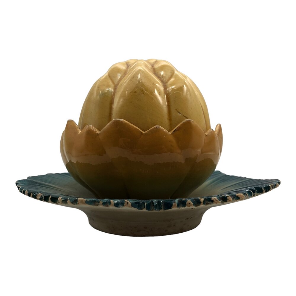 Фарфоровая масленка "Лотос" 1889-1917 гг, Кузнецов, Российская Империя (3)