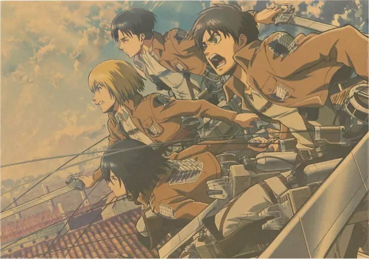 Постер из крафт бумаги Аниме Атака титанов. Дизайн интерьера офиса, дома, помещения в подарочном тубусе