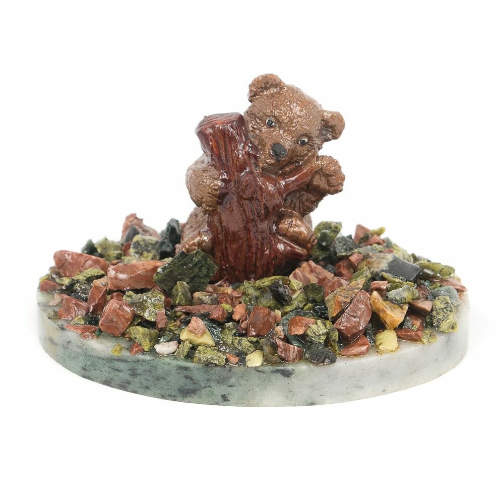 Сувенир "Медвежонок с пеньком" из змеевика 116912