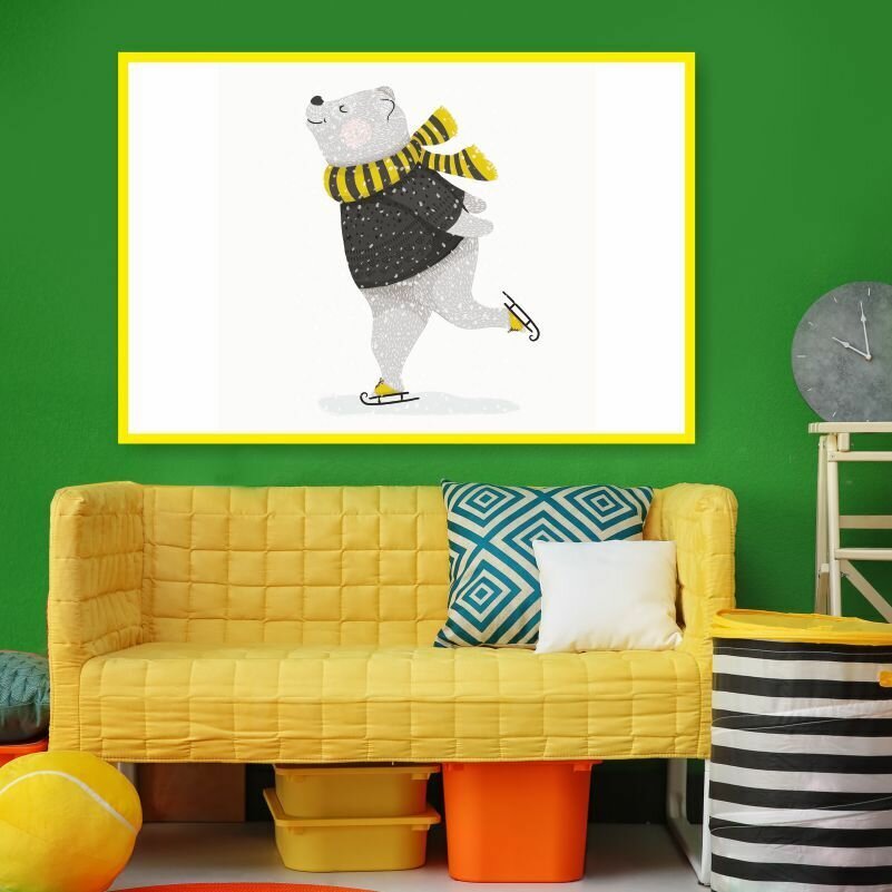 Постер для интерьера МедведьНаКоньках на стену для детской горизонтальный 40х30 см в тубусе ПолиЦентр