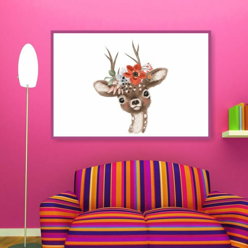 Постер Олень С Цветами Для Детской Горизонтальный 90х60 см в тубусе ПолиЦентр