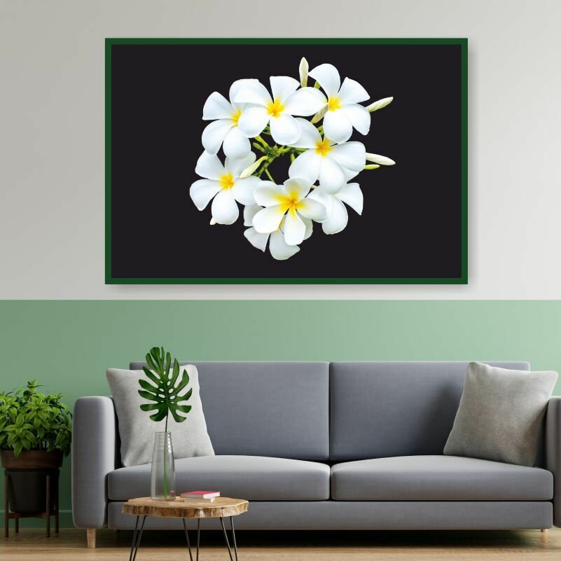 Постер для интерьера Белые Цветы На Черном Фоне 40х30 см в тубусе ПолиЦентр