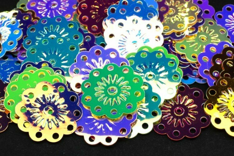 Пайетки Цветок 18мм, ассорти цветов с голографическим эффектом, 1022-012, 10г