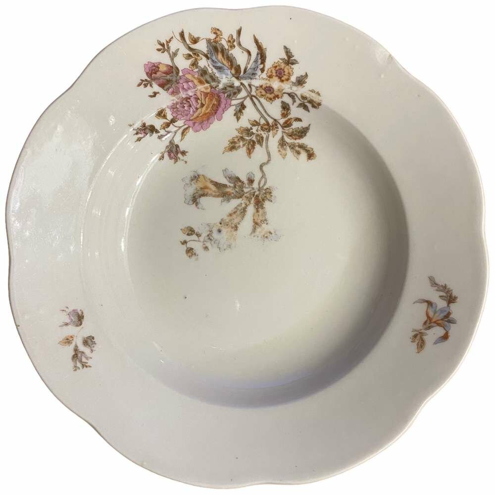 Тарелка "Колокольчики", 24,5 см, глубокая, 1884-1917 гг, б/клейма, Бр. Корниловы (1)