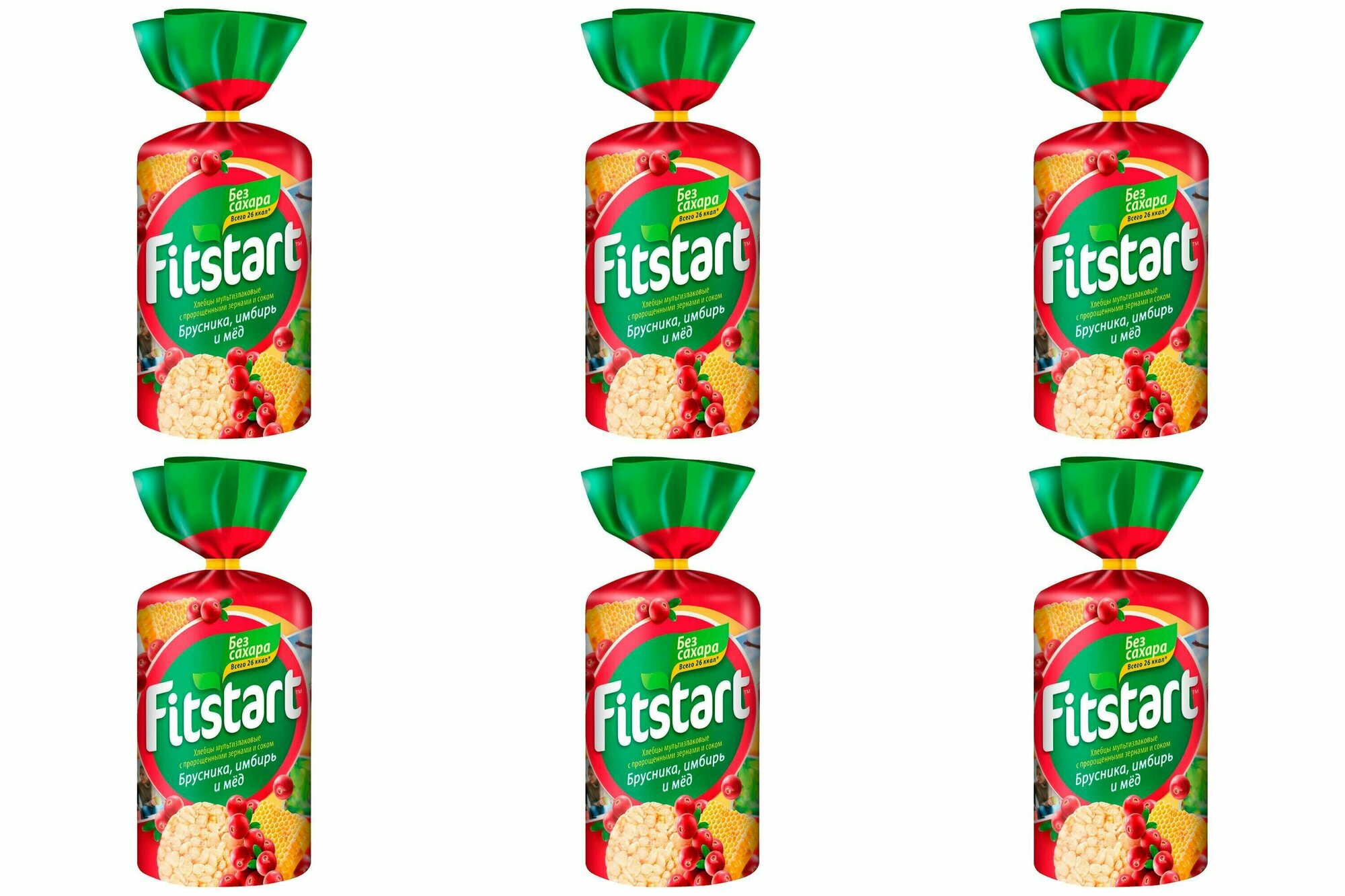 FITSTART хлебцы мультизлаковые Брусника, Имбирь и Мед 100гр - 6 штук/