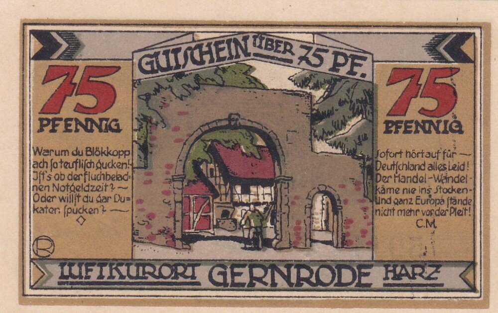 Германия (Веймарская Республика) Гернроде 75 пфеннигов 1921 г. (Вид 2)