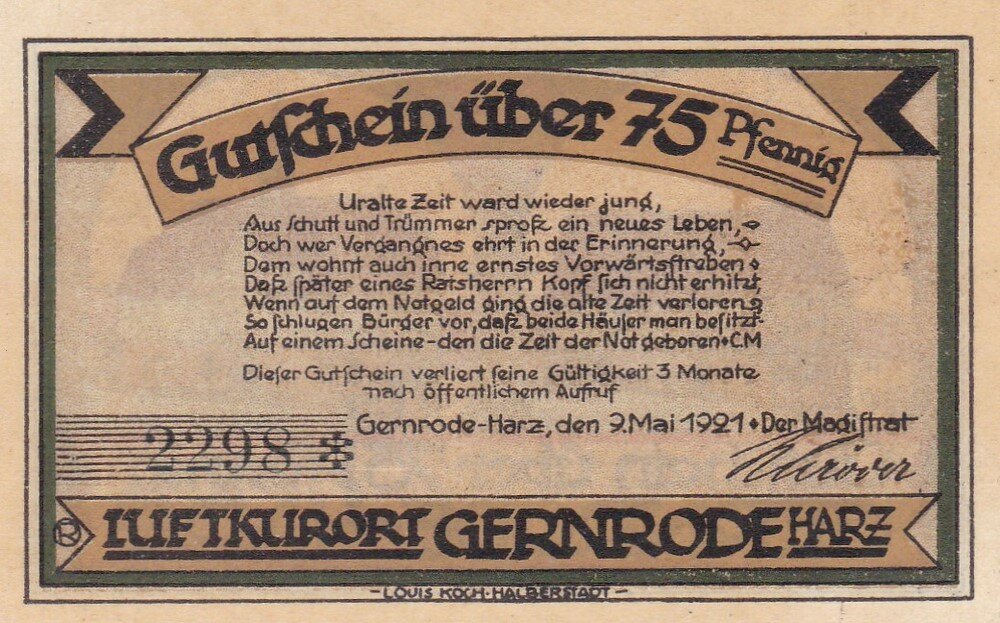 Германия (Веймарская Республика) Гернроде 75 пфеннигов 1921 г. (2)