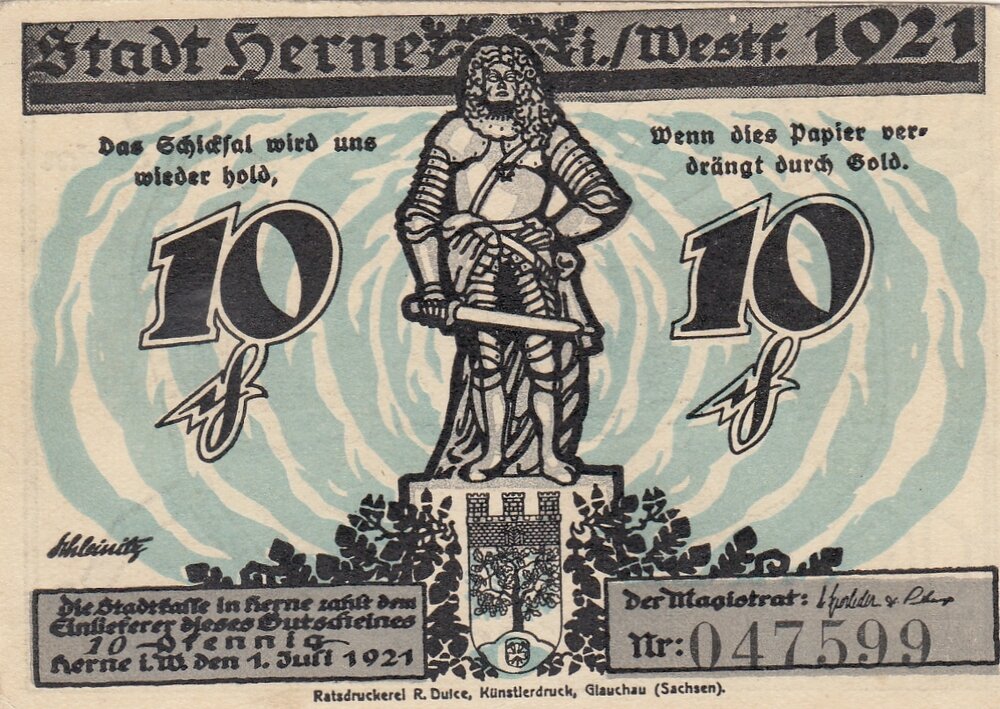 Германия (Веймарская Республика) Herne 10 пфеннигов 1921 г. (4)