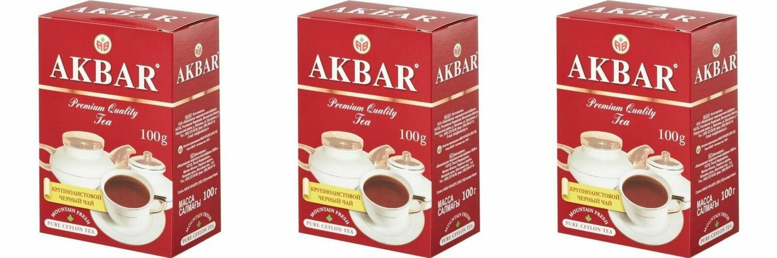 Akbar Чай листовой Красно-белая серия, черный, 100 г, 3 шт