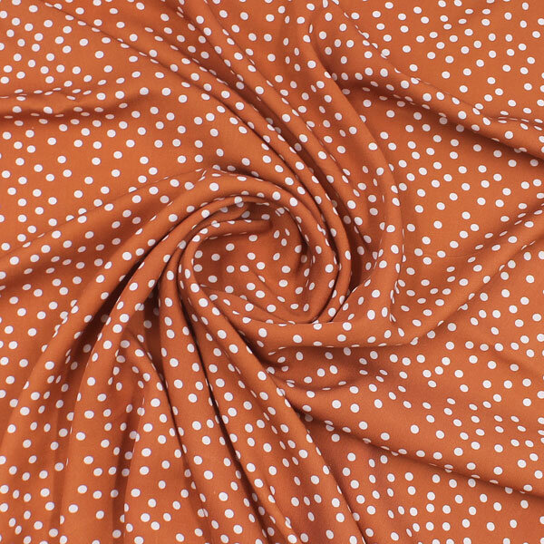 Ткань Ткани-100 для шитья, вискоза 100%, твил, плательная, горошек, оранжево-белая