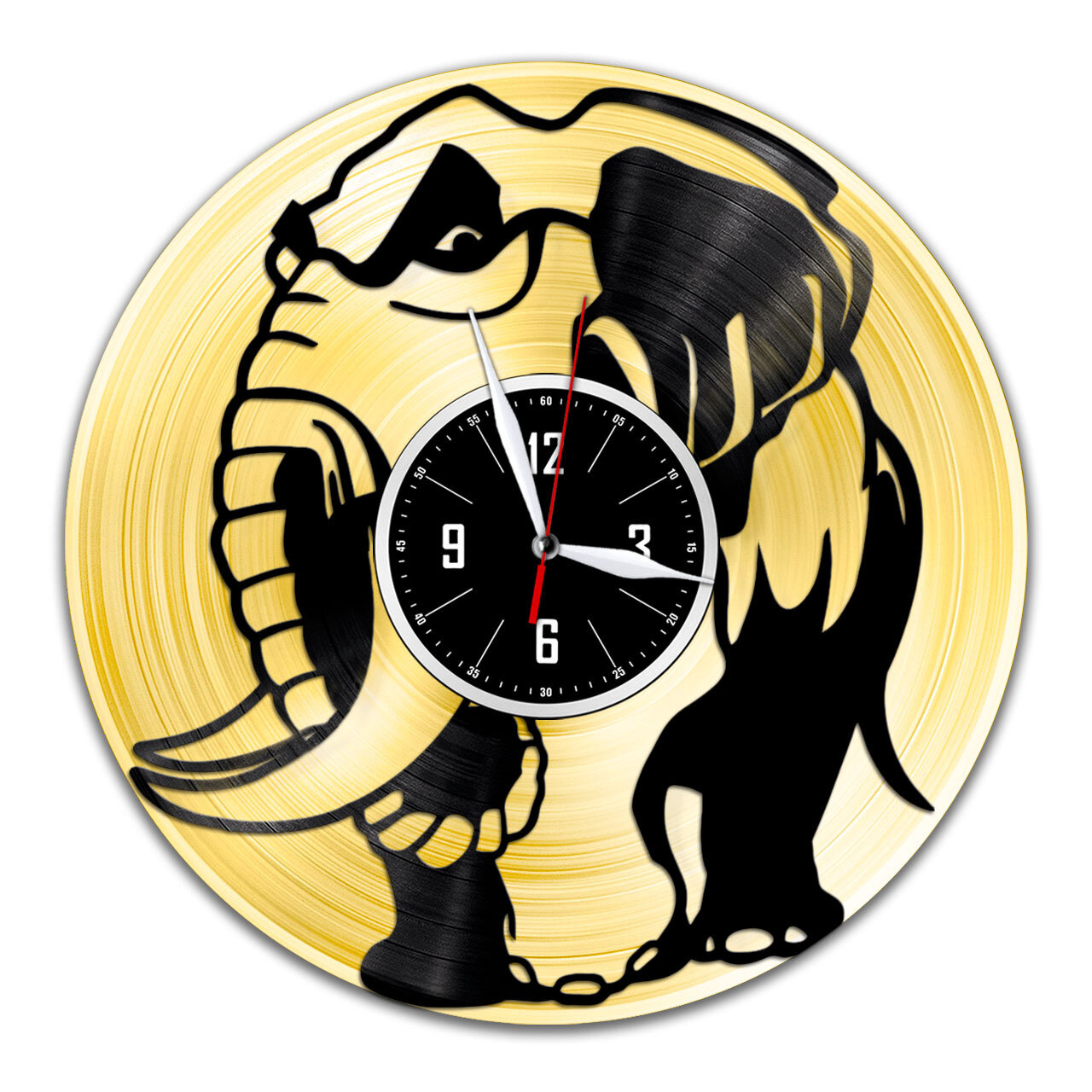 Слон - настенные часы из виниловой пластинки (с золотой подложкой)