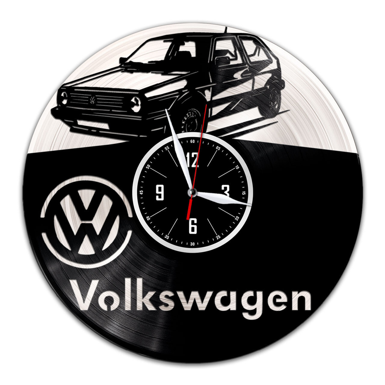 Volkswagen - настенные часы из виниловой пластинки (с серебряной подложкой)