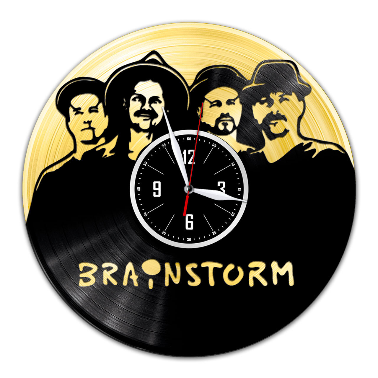 Brainstorm - настенные часы из виниловой пластинки (с золотой подложкой)