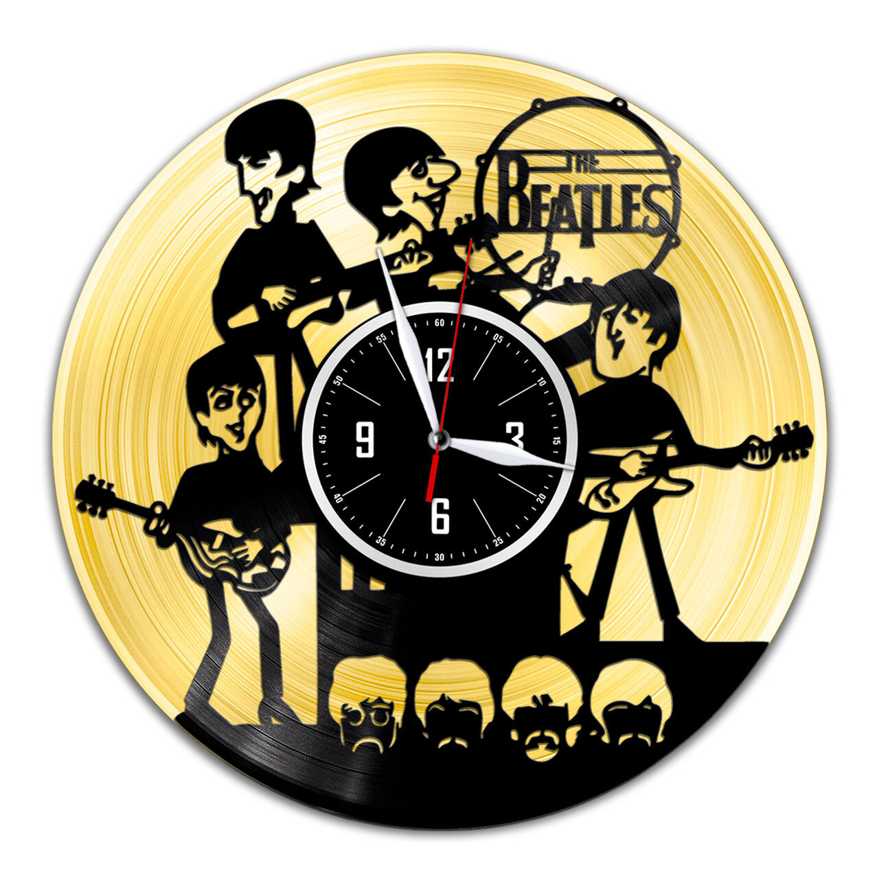 Битлз - настенные часы из виниловой пластинки (с золотой подложкой)