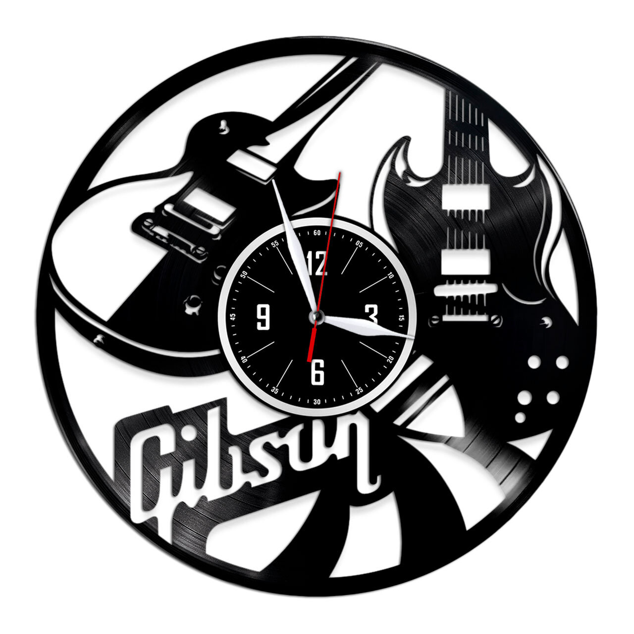 Gibson - производитель гитар - настенные часы из виниловой пластинки