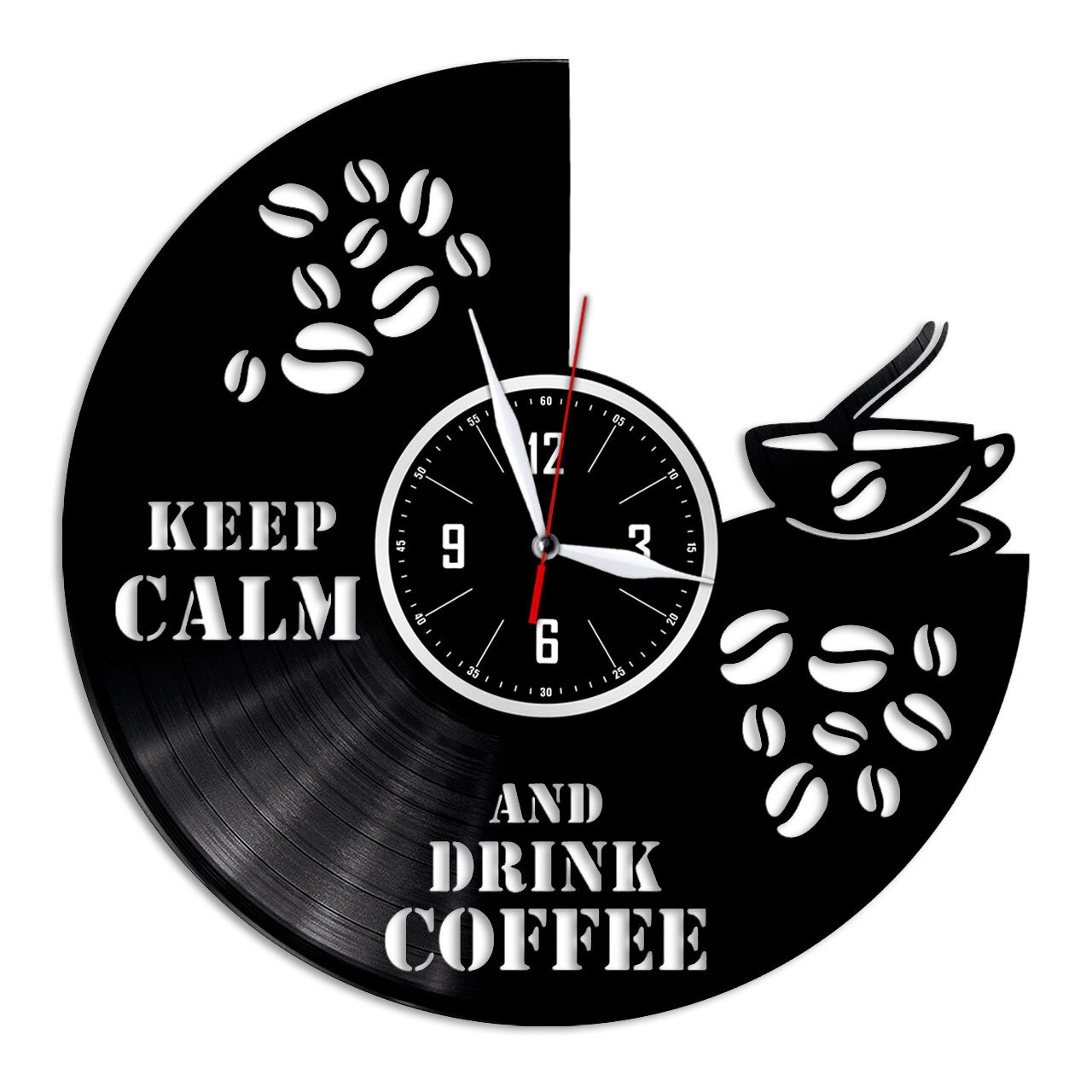 Drink coffee - настенные часы из виниловой пластинки, диаметр 30 см