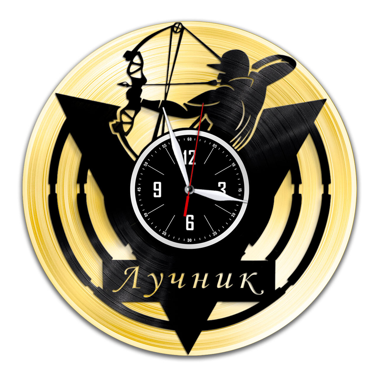 Лучник - настенные часы из виниловой пластинки (с золотой подложкой)