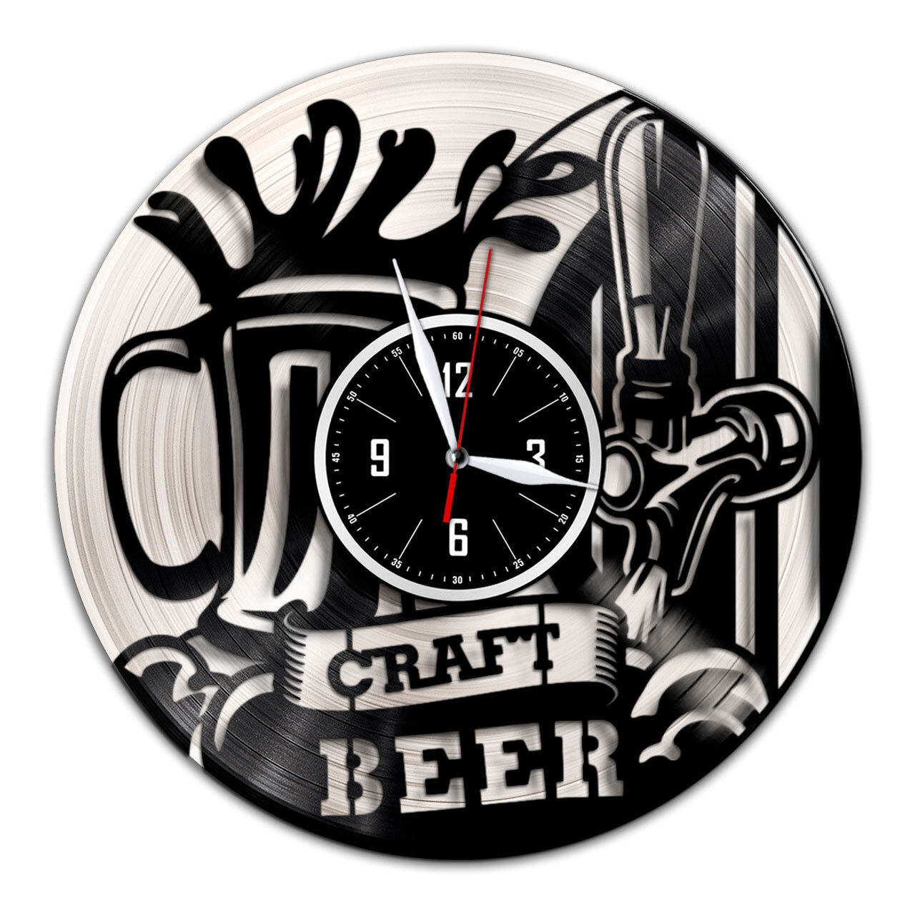 Крафтовое пиво - настенные часы из виниловой пластинки (с серебряной подложкой)