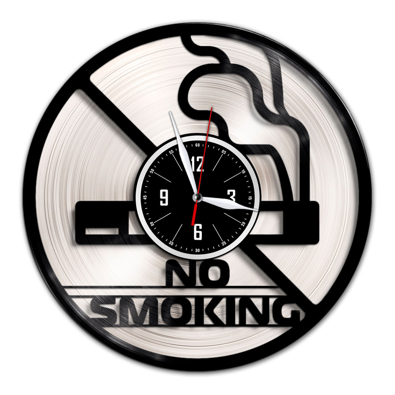 No Smoking - настенные часы из виниловой пластинки (с серебряной подложкой)