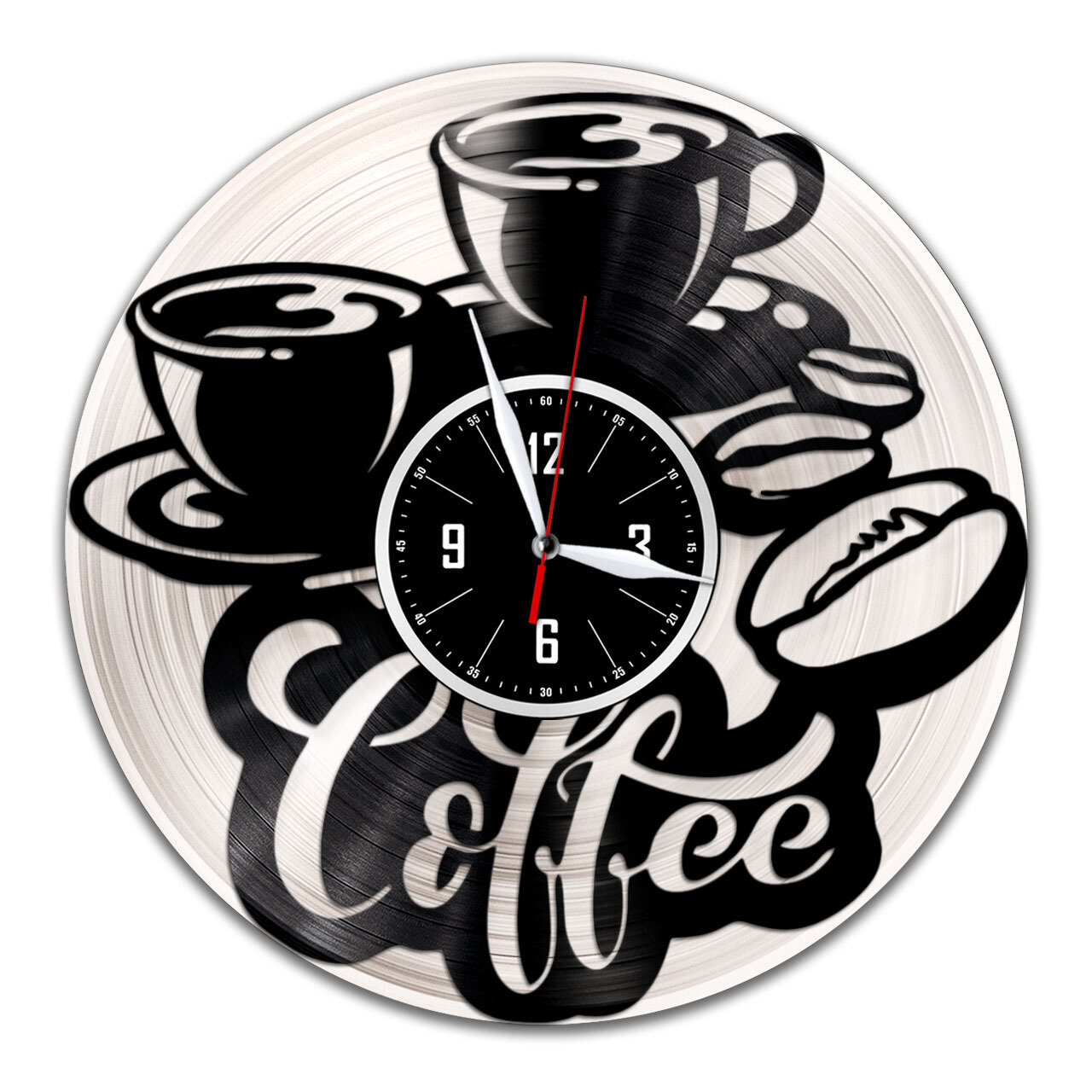 Coffee - настенные часы из виниловой пластинки (с серебряной подложкой)
