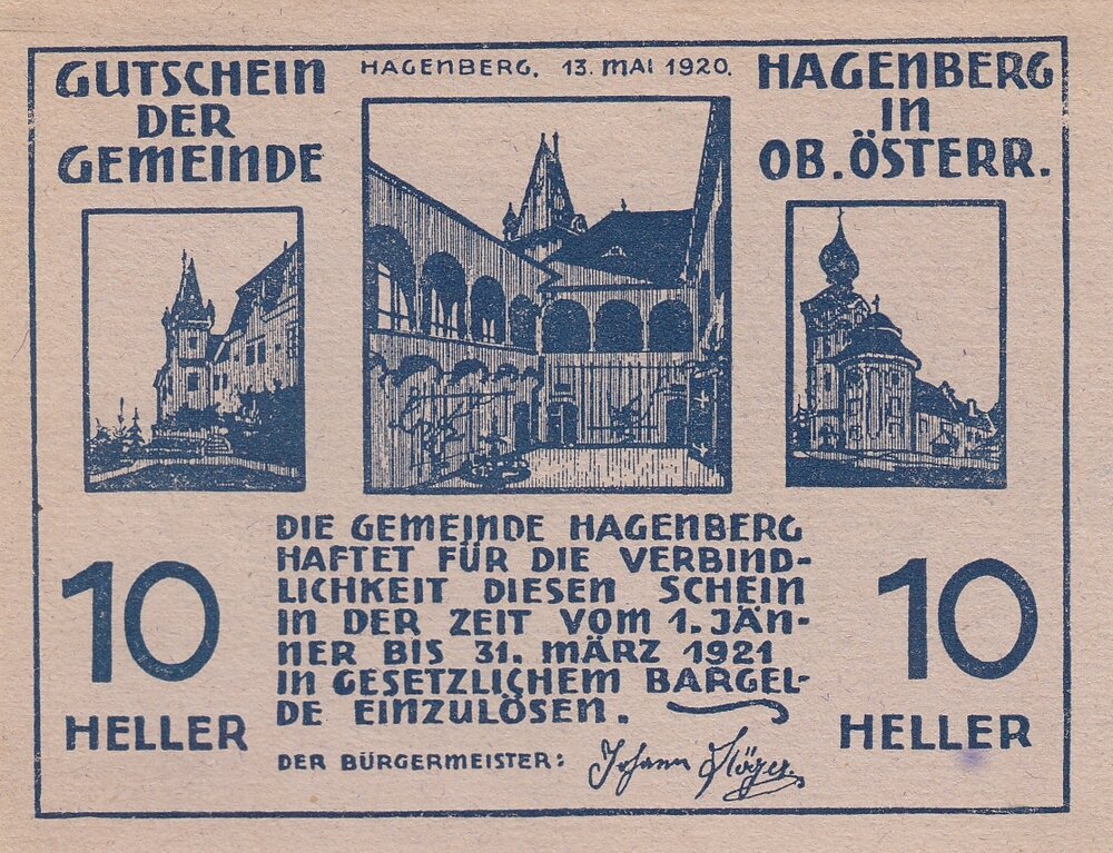 Австрия, Хагенберг 10 геллеров 1920 г.