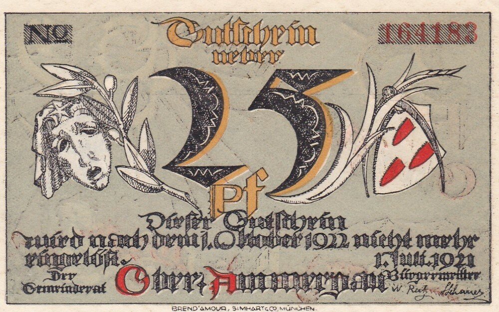 Германия (Веймарская Республика) Обераммергау 25 пфеннигов 1921 г.